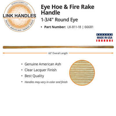 60in Eye Hoe and Fire Rake Handle, 1-3/4in Round Eye | Certified ...