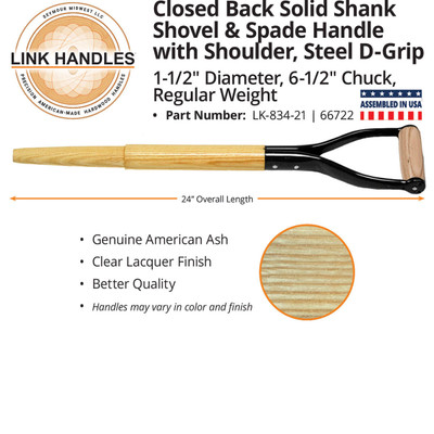 24in Closed Back Solid Socket Shovel Handle, 1-1/2in Diameter ...
