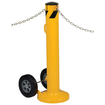 Movable Bollard with Wheels, Cap and Slots, 42 x 5-1/2in, Yellow