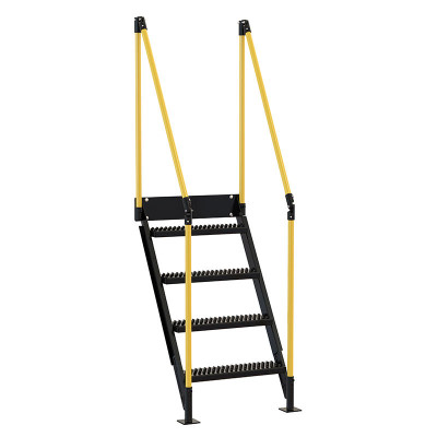 Personnel Work Platform Stairs, 4-Step, 50in Tall, Black/Yellow