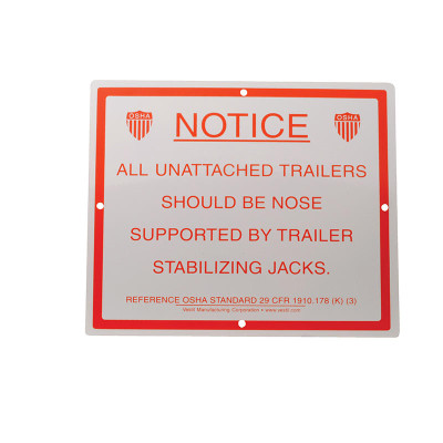 Stabilizing Trailerinstruction Sign 1/8 x 11-3/4 x 9-3/4in, White