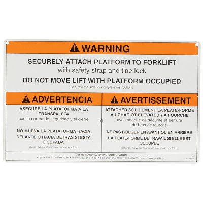 Aluminum Warning Sign With Hardware For Work Platforms, White | CMTP