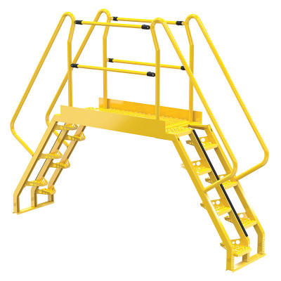 Crossover Ladder, 14-Step, 56 Degrees, 119 x 91in, 350 lb, Yellow