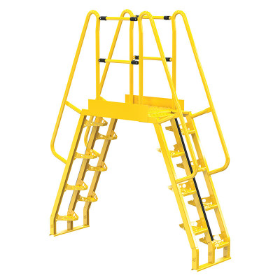 Crossover Ladder, 16-Step, 68 Degrees, 85 x 102in, 350 lb, Yellow