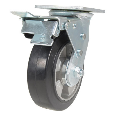 Rubber Swivel With Total Brake Caster 6 x 2in Width 771lb, Blk/Gray ...