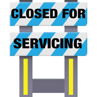 Plastic Folding Safety Barricade, "Closed For Servicing", Blue | CMTP
