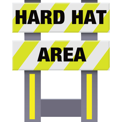 Plastic Folding Safety Barricade, "Hard Hat Area", Vibrant Yellow