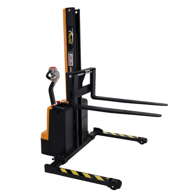Narrow Mast Stacker 62in Raised Forks and Support Legs 1,500lb