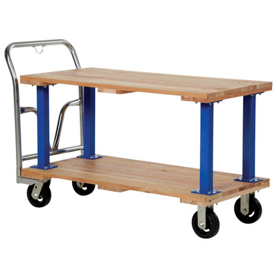 Hardwood Double Deck Platform Cart, 24in x 48in, 1,600 lb., Tan