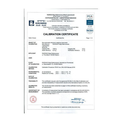 Radwag Calibration Certificate | Scales | CMTP