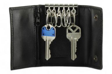 Compact Leather Key Case with Outside Pocket