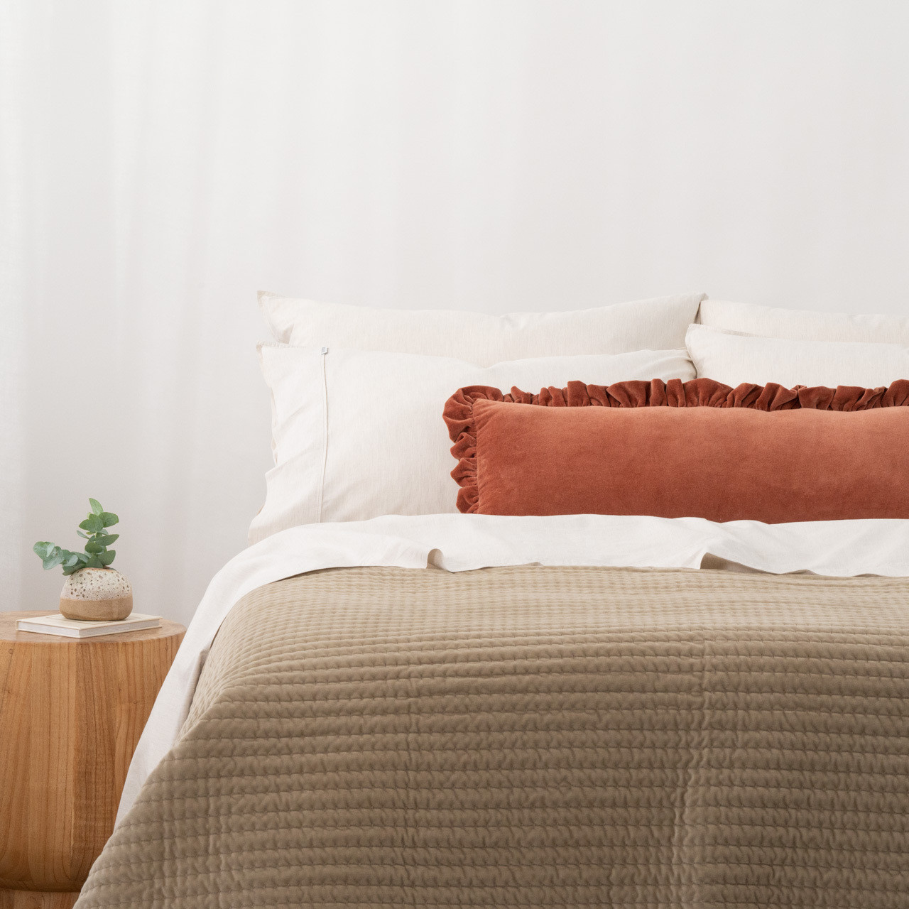 Modella | Oak Velvet Ruffle Lumbar Cushion | Canningvale