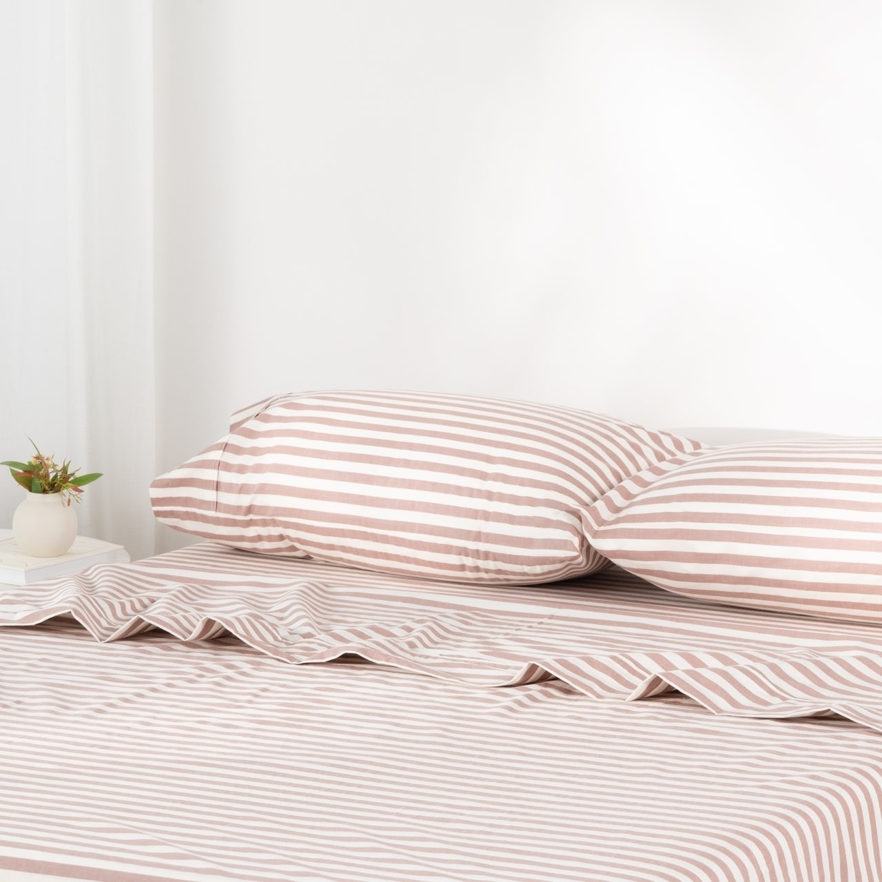 Modella Stripe Sheet Set - Mocha | Canningvale