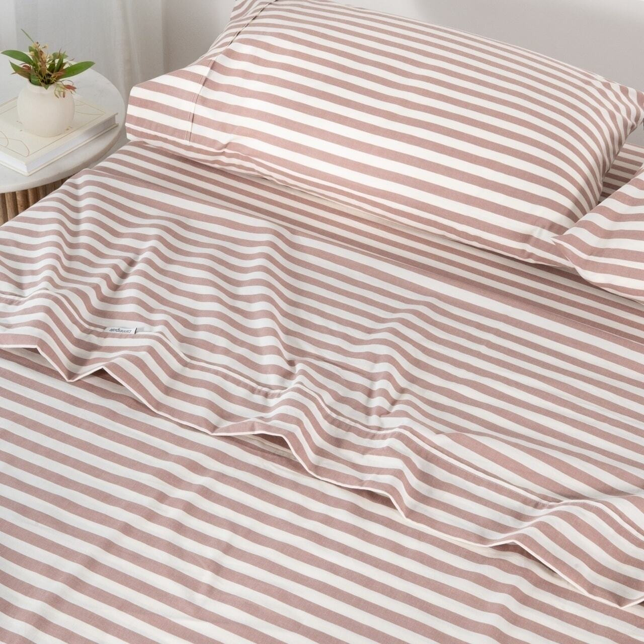 Modella Stripe Sheet Set - Mocha | Canningvale