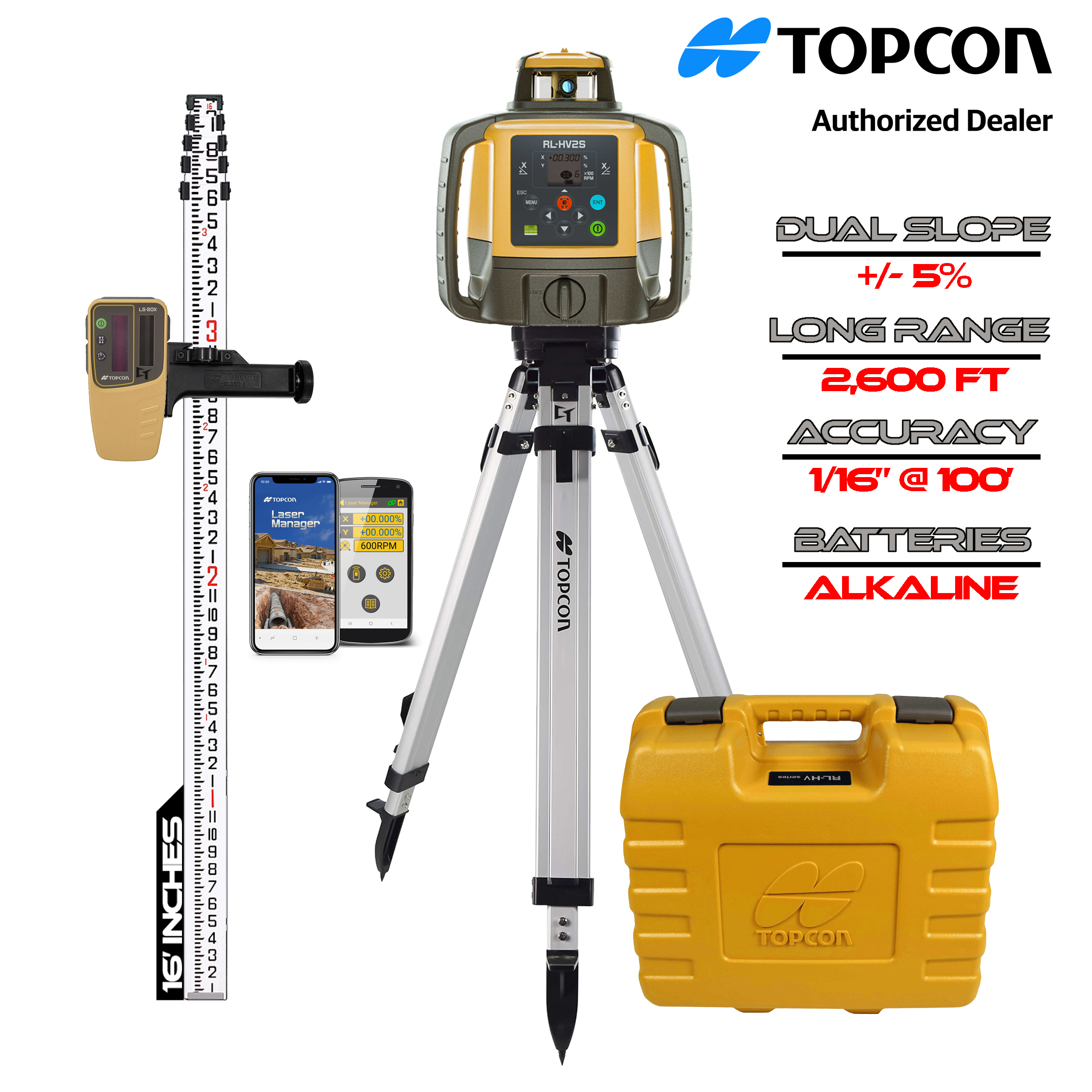 Topcon RL-HV2S Self-Leveling Dual Grade Laser DB Kit with LS-80X ...
