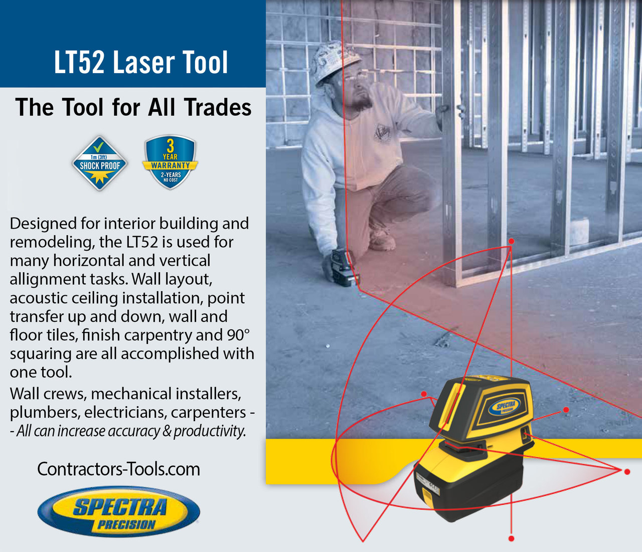 Spectra LT52R-2 Red Beam Point and Line Laser with HR1220 Receiver