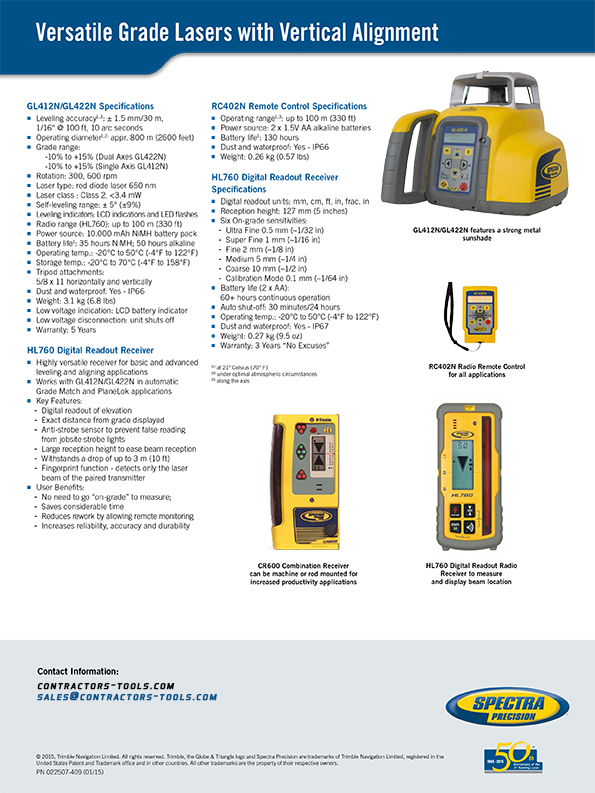 Spectra Precision GL412N and GL422N Versatile Grade Lasers with ...