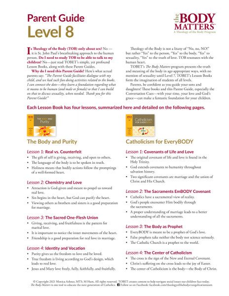 The Body Matters: The Body and Life (Lvl 8 Parent Guide) - TOBET ...
