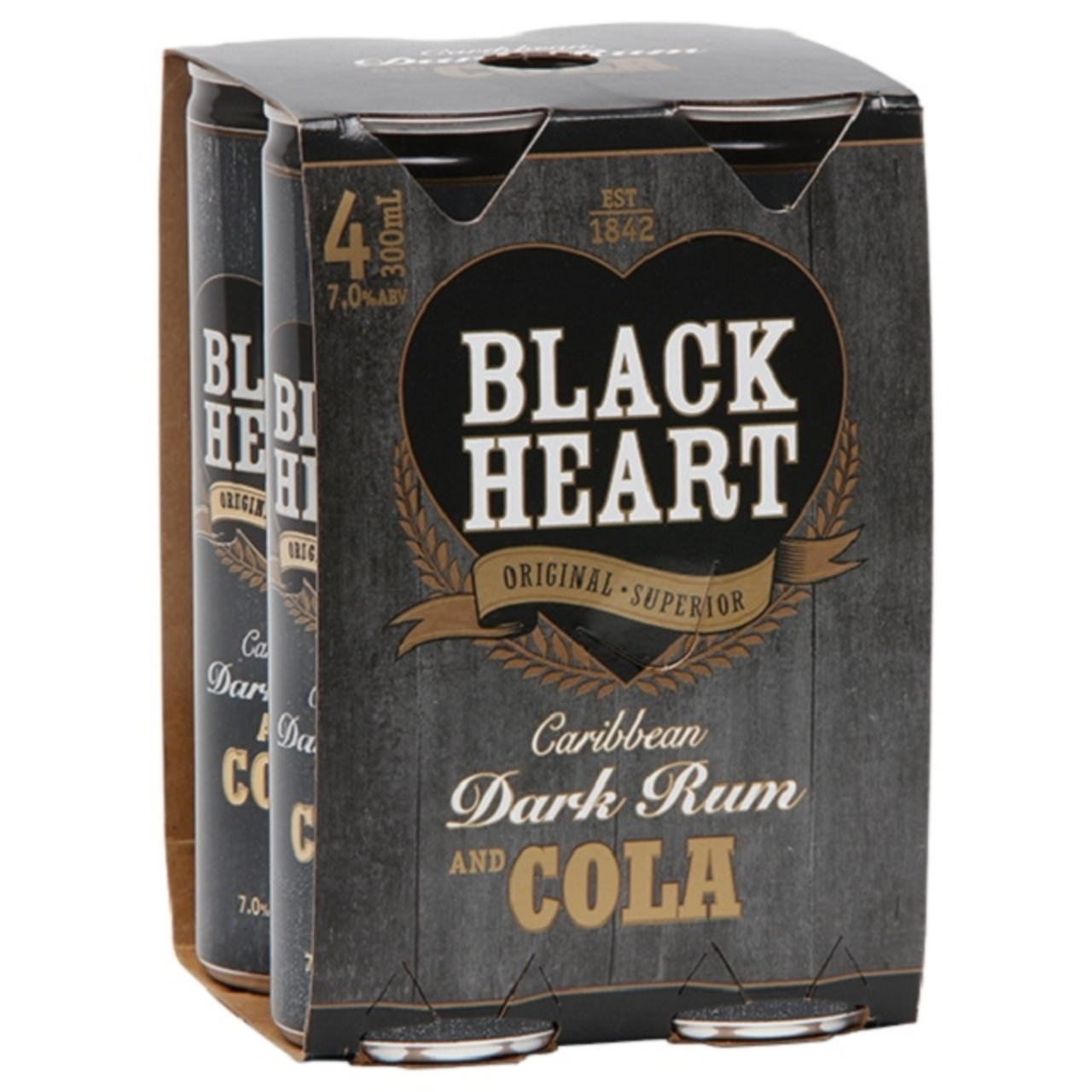 Black Heart Rum Cola 7.0% 300mL Cans 24 Pack - Drinks Cart - NZ