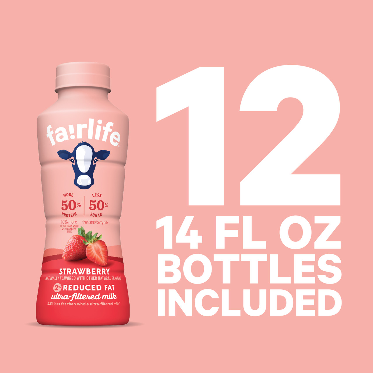 fairlife Strawberry 2% Reduced Fat Ultra-filtered Milk, 14 fl oz. 12 Pack