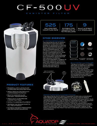 Aquatop CF500UV 5-Stage Canister Filter with UV 9W, 525 gph - Pet Zone ...