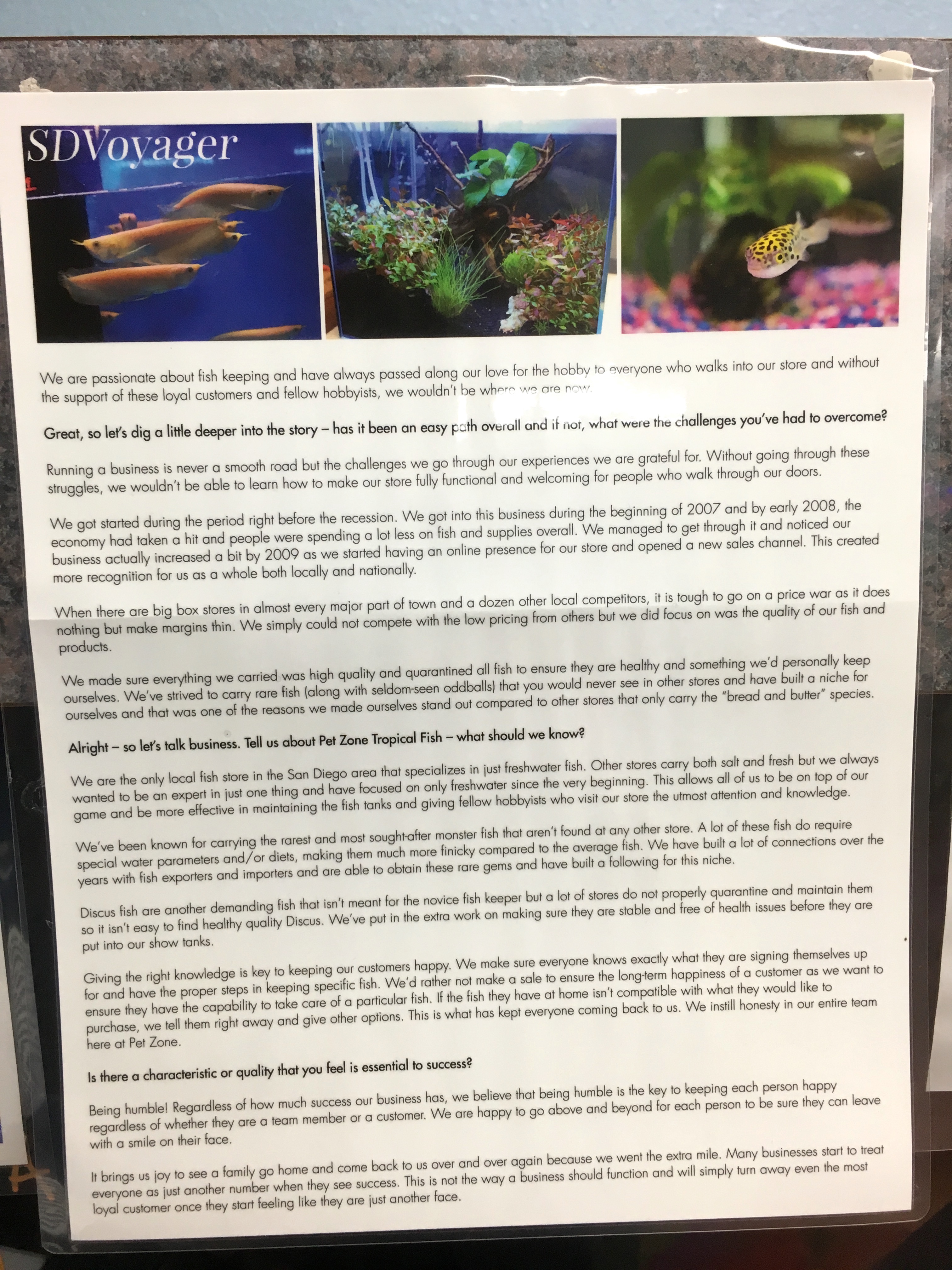 Pet Zone Tropical Fish Featured in SD Voyager Magazine - Pet Zone ...