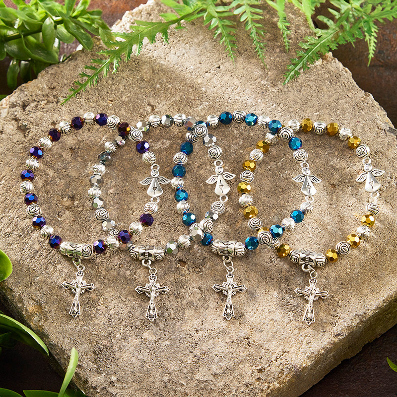 Purple Angel Rose Bead Rosary Bracelet - 10/pk - [Consumer]Autom