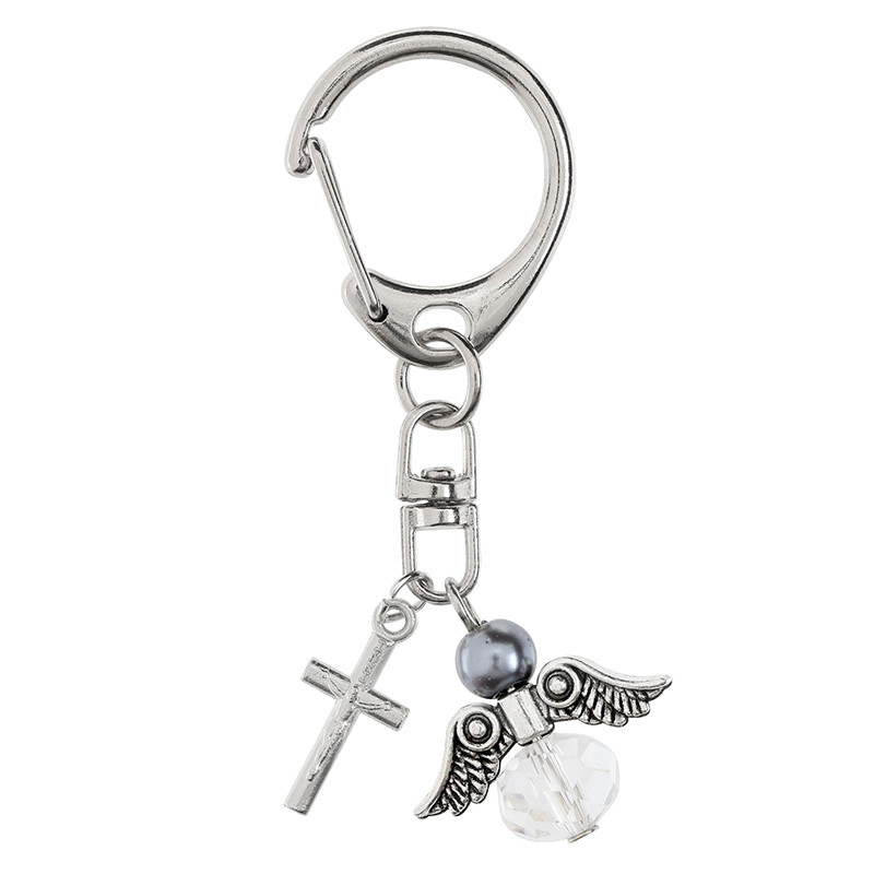 Gray Pearl Guardian Angel and Crucifix Clip - 18/pk - [Consumer]Autom