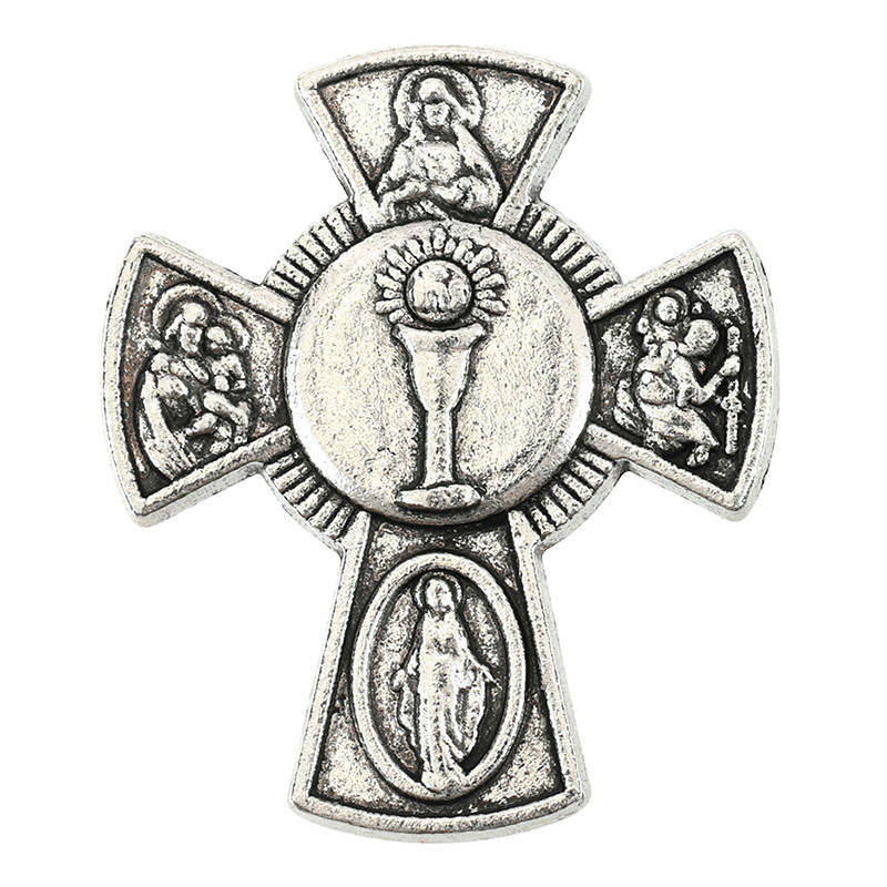 Silver First Communion Four-way Cross Lapel Pin - 12/pk - [Consumer]Autom