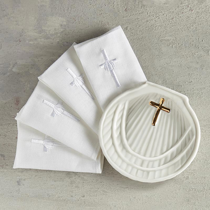 Porcelain Baptismal Shell with Cross - [Consumer]Autom