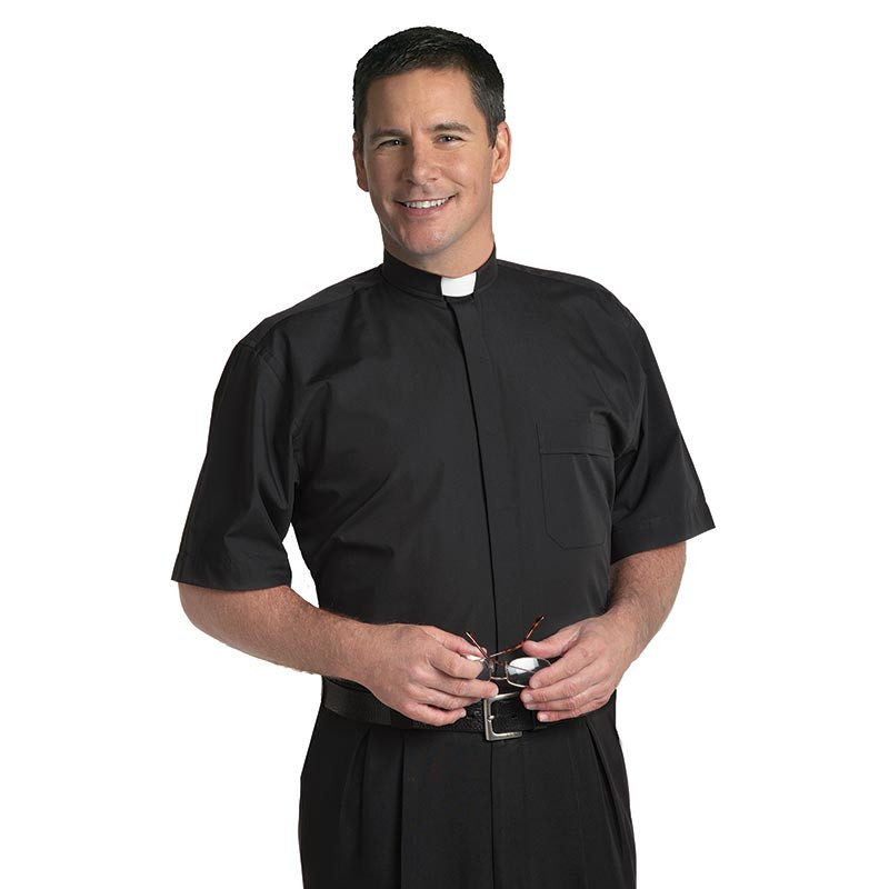 Black Short Sleeve Tab Collar Clergy Shirt - [Consumer]Autom