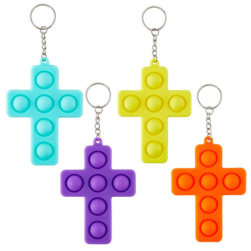 Pop Bubble Fidget Cross Key Chain Assortment 4 Asst 12pk