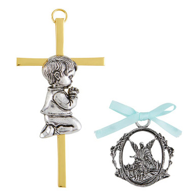 Blue Guardian Angel Crib Medal and Wall Cross Set for Boys - [Consumer ...