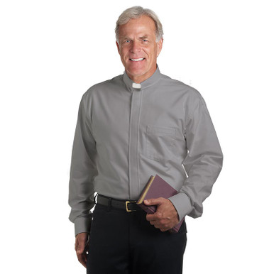 Gray Long Sleeve Tab Collar Clergy Shirt - [Consumer]Autom