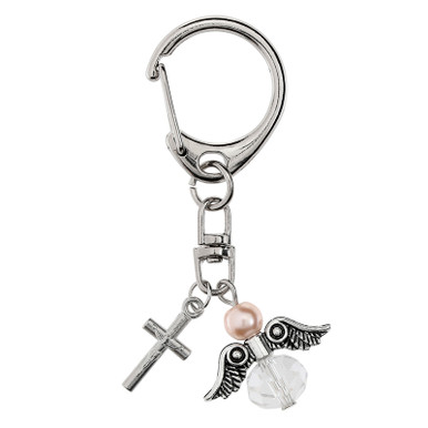 Pink Pearl Guardian Angel and Crucifix Clip - 18/pk - [Consumer]Autom