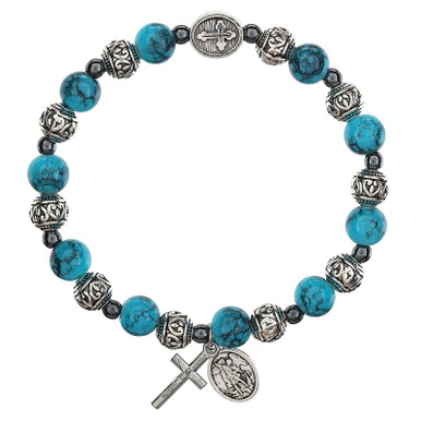 Aqua Guardian Angel/St. Michael Bali Bead Rosary Bracelet - 10/k ...
