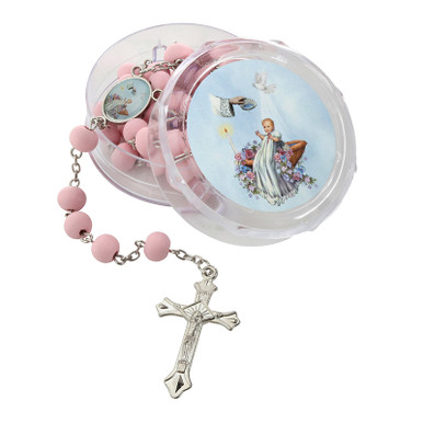 Pink Baptism Rosary with Case - 12/pk - [Consumer]Autom
