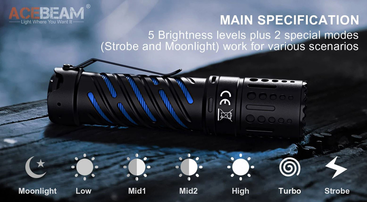 Acebeam E70-AL EDC Flashlight, Aluminum - 4600 Lumens - 6500K - Hero Outdoors