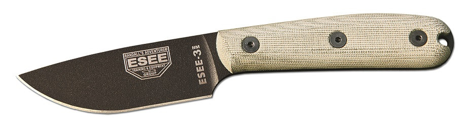 ESEE 3HM-B Fixed Blade Knife, 1095 Carbon, Modified Micarta Handle ...