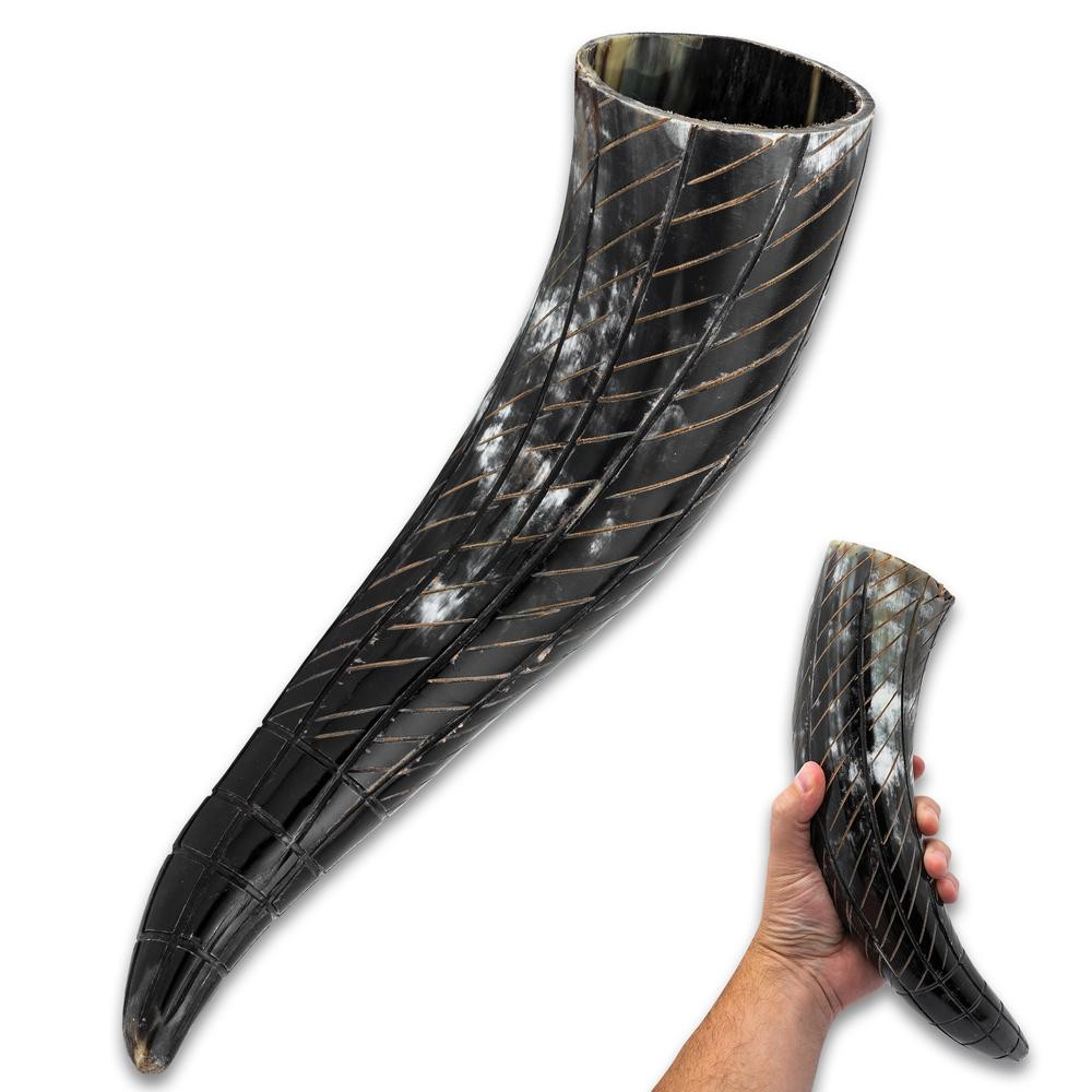 Buffalo Drinking Horn With Spiral Etch Design - Genuine Buffalo Horn ...