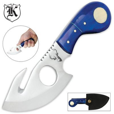 Custom Blue Bone Gut Hook Skinning Knife w/Sheath - Hero Outdoors