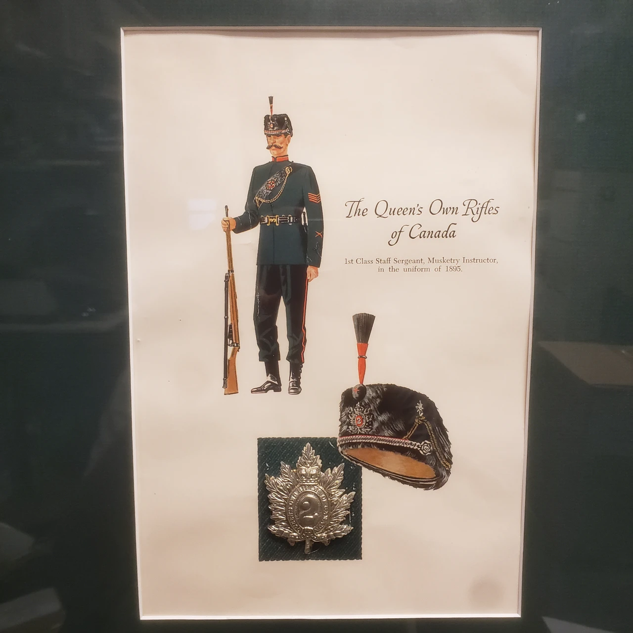 Queen Own Rifles Display W/ Frame Case & Cap Badge