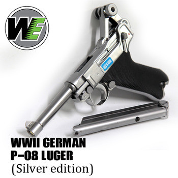 WE WWII Full Size / Metal Luger Airsoft Gas Blowback (Colour: Silver ...