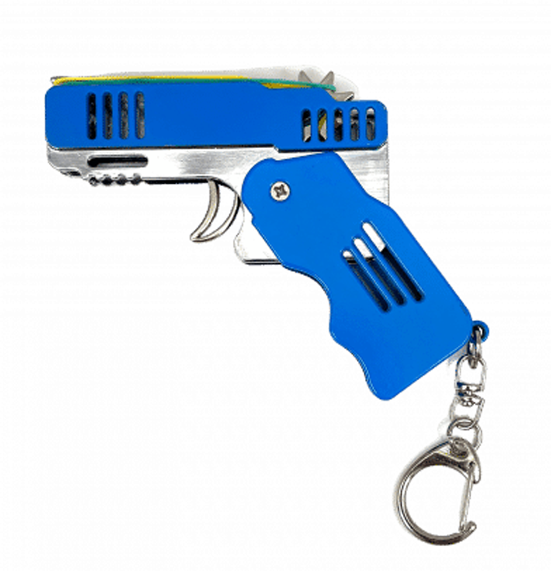 Rubber Band Gun Key Chain Blue W/ Target - Hero Outdoors