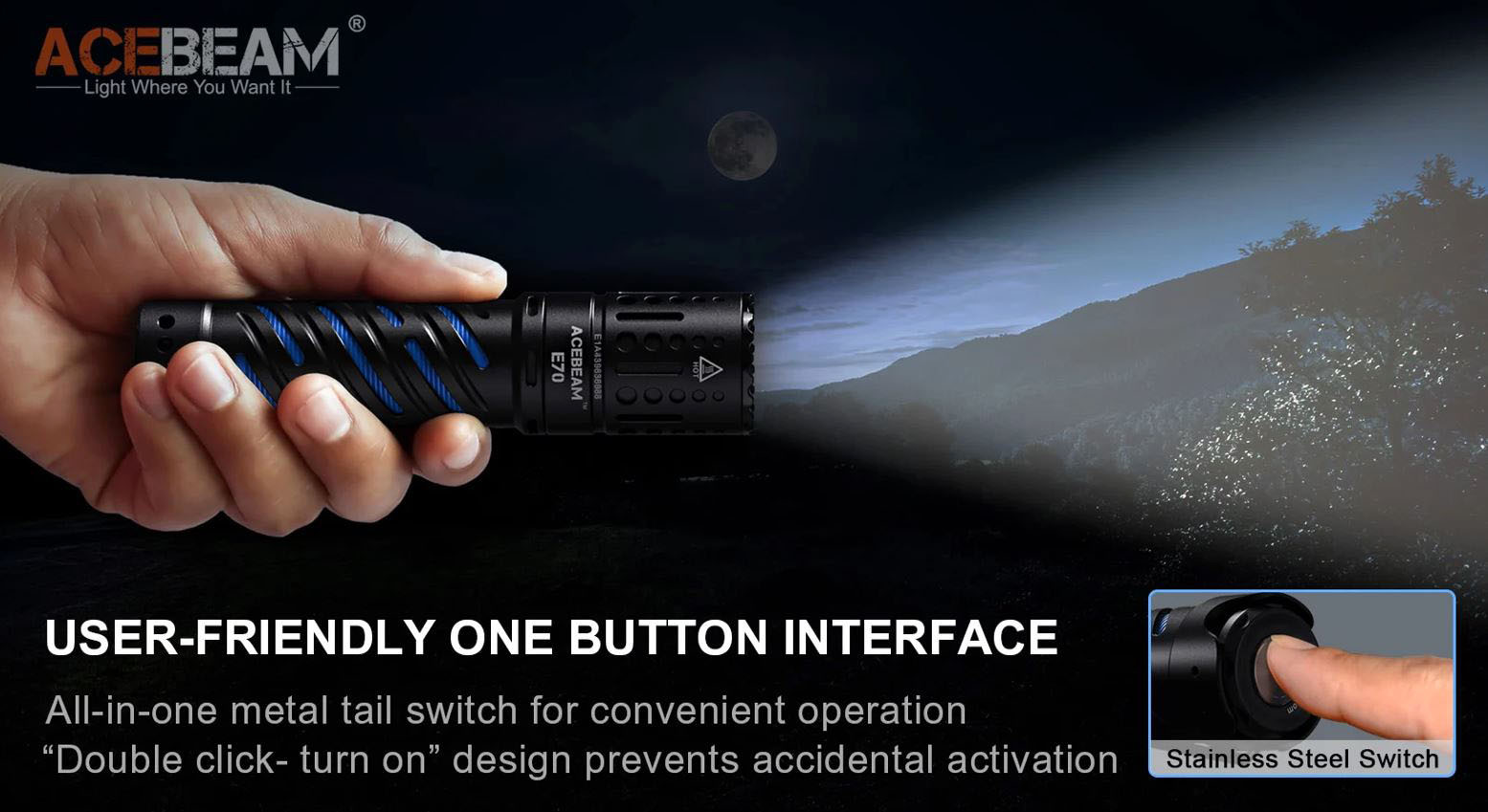 Acebeam E70-AL EDC Flashlight, Aluminum - 4600 Lumens - 6500K - Hero Outdoors