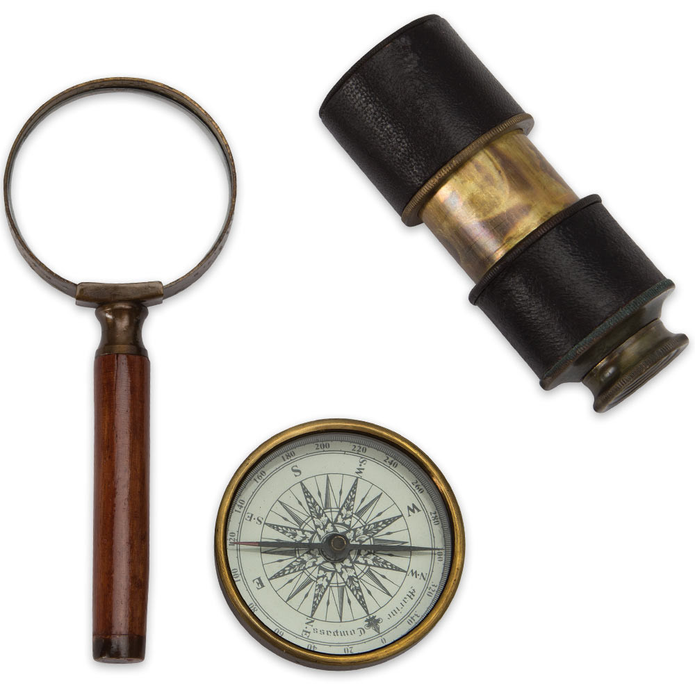 Replica Antique Navigational Instruments in Wooden Display Box - Hero ...