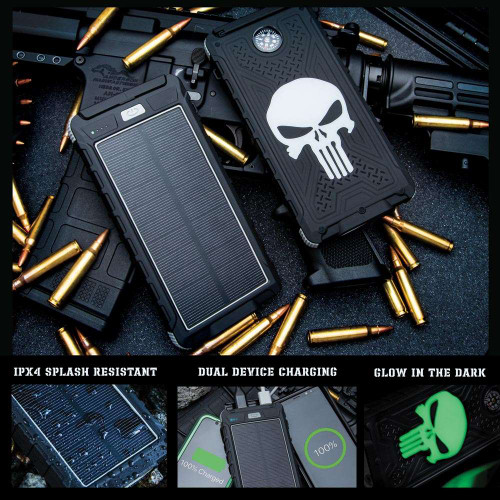 Punisher 10,000 MAH Solar Charger & Power Bank With Survival Lanyard ...