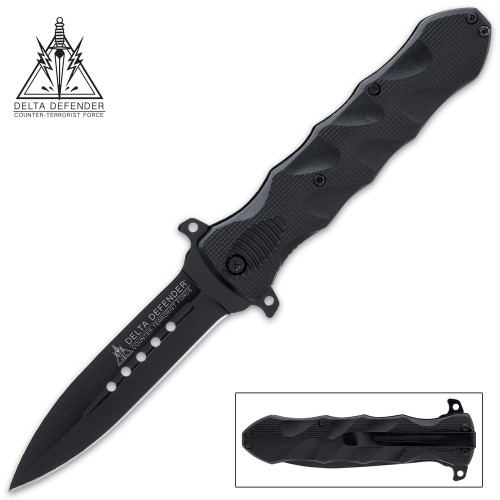 Delta Defender Black Stiletto Knife - Hero Outdoors