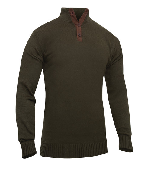Rothco 3-Button Sweater With Suede Accents - Olive Drab - Hero Outdoors