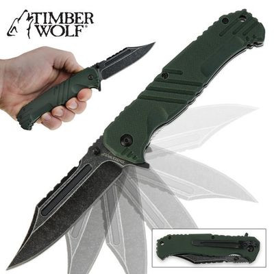 Timber Wolf Havoc Stonewash Assisted Opening Folding Pocket Knife Green ...